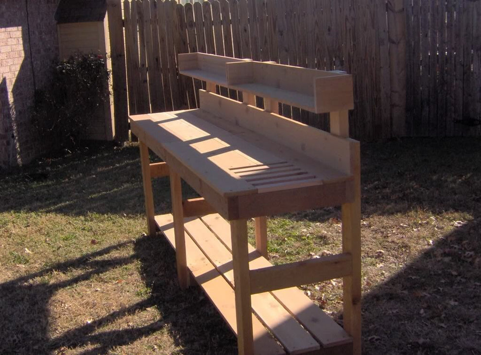 Threeman Products Cedar Large 8 Foot Potting Bench with Upper Shelves